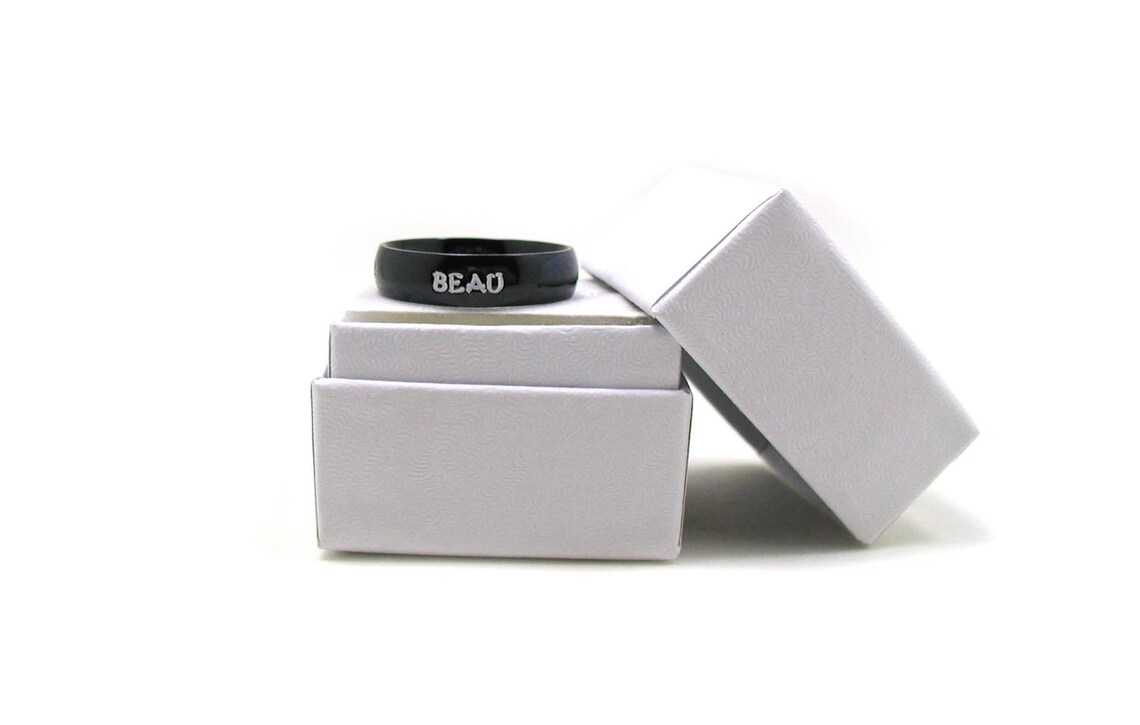 Black Ring Band, Black Personalized Name Ring, Stainless Steel Ring ...