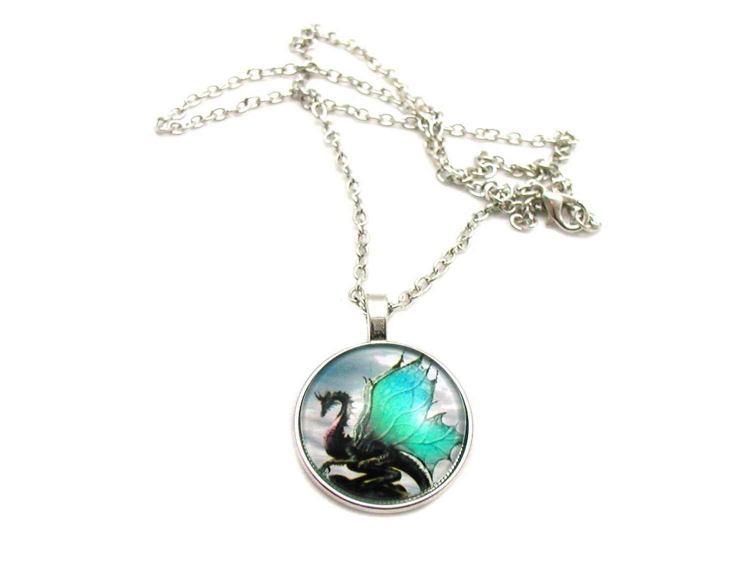 Dragon Necklace, Dragon Pendant, Dragon Charm Necklace, Cabochon ...