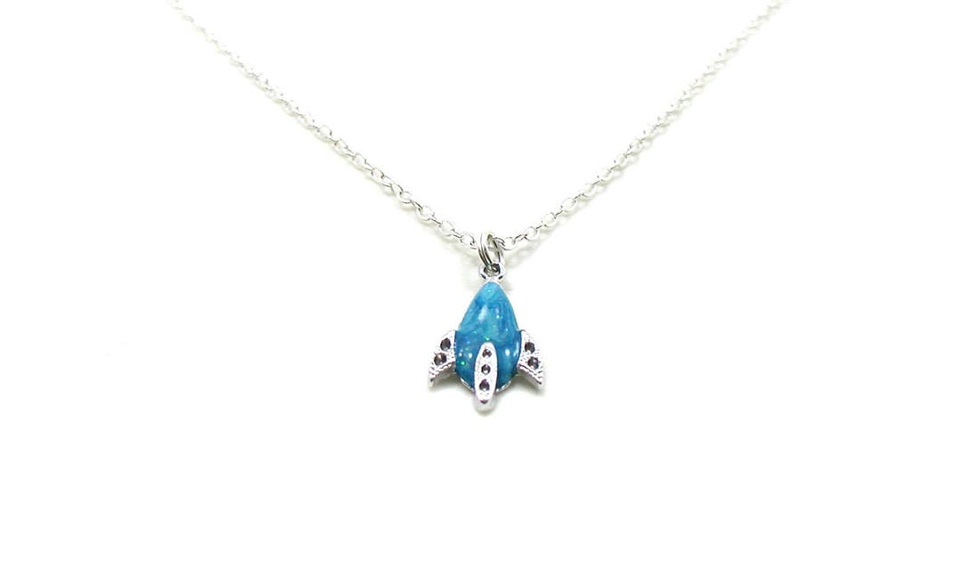 Rocket Necklace, Blue Rocket Charm, Rocket Ship Necklace, Spaceship ...
