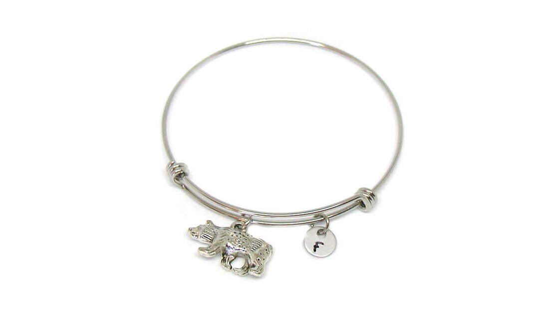Bear Bangle, Bear Charm, Bear Bracelet, Expandable Bangle, Initial ...
