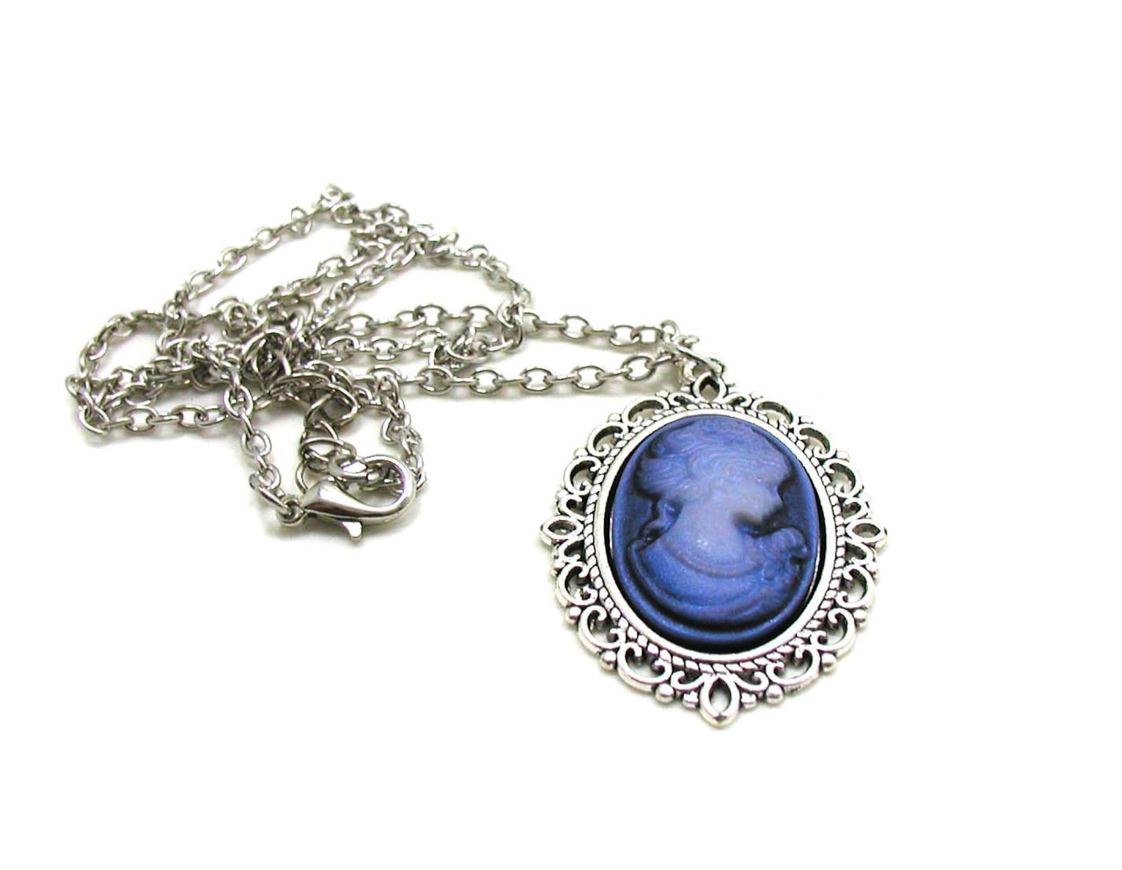 Blue Cameo Necklace Silver Cameo Pendant Victorian Jewelry - Etsy