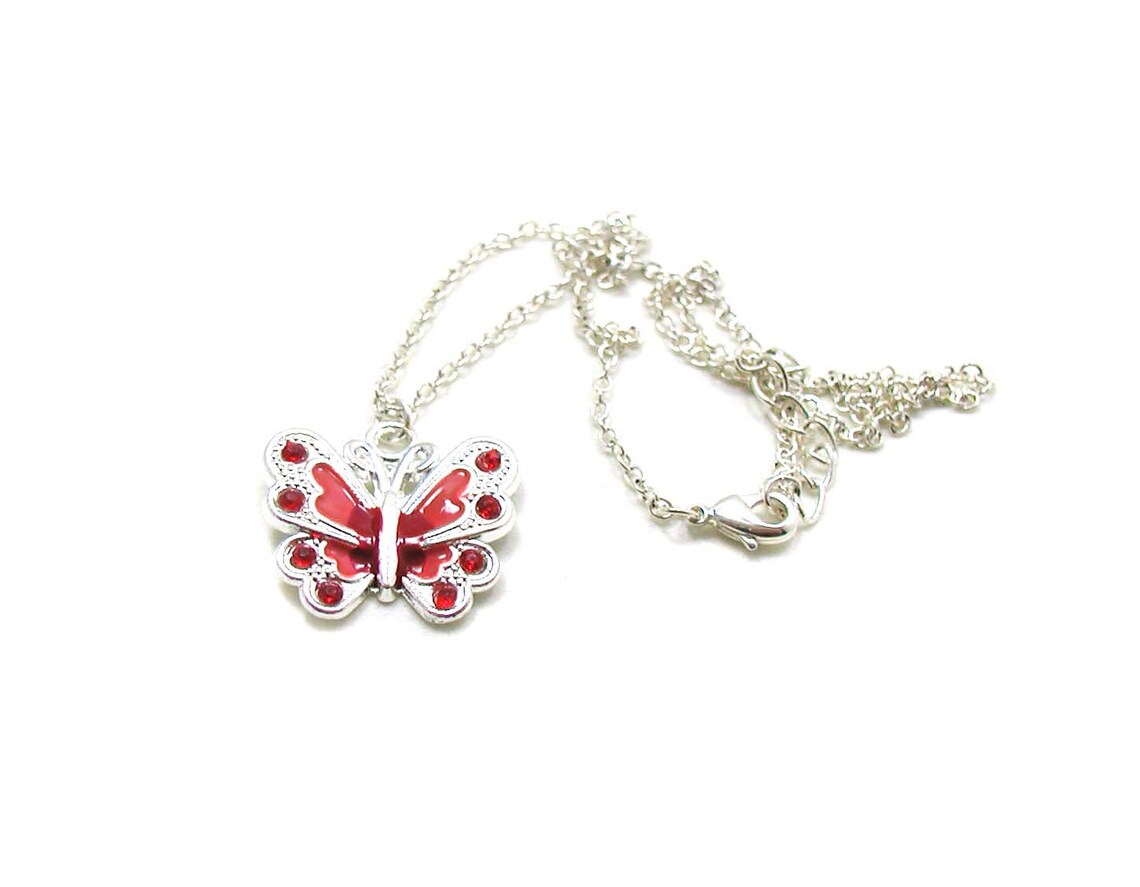 Red Butterfly Necklace, Charm Necklace, Butterfly Charm Jewelry ...