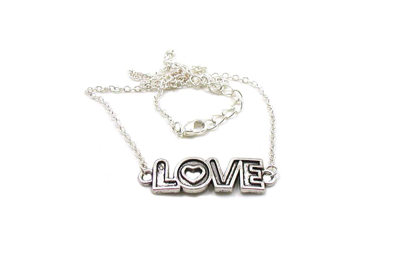 Love Necklace, Love Word Necklace, Love Pendant, Love Charm Jewelry ...