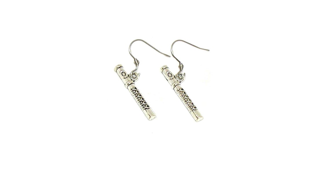 Flute Earrings, Flute Charm, Flute Jewelry, Silver Flute Gift, Musical ...