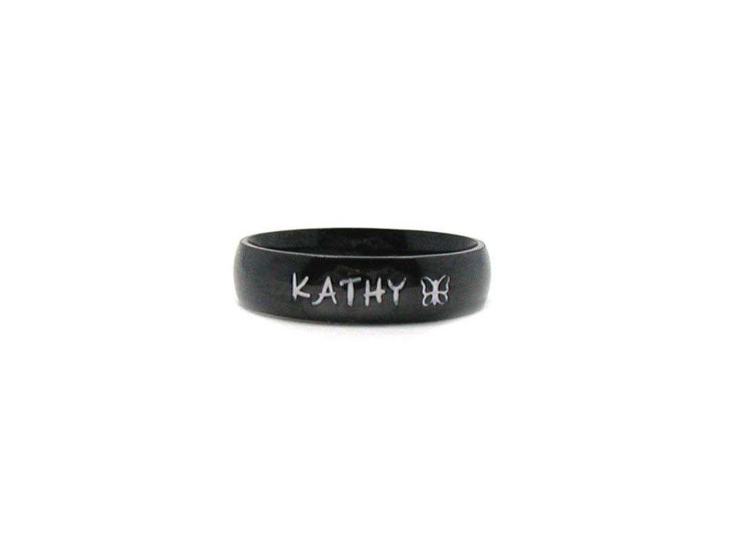 Black Personalized Name Ring, Black Ring Band, Stainless Steel Ring ...