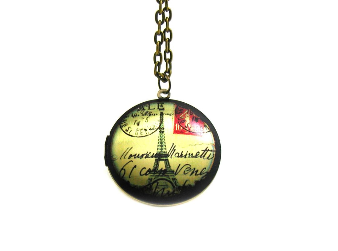 Eiffel Tower Locket Necklace Charm Necklace Long Bronze - Etsy UK