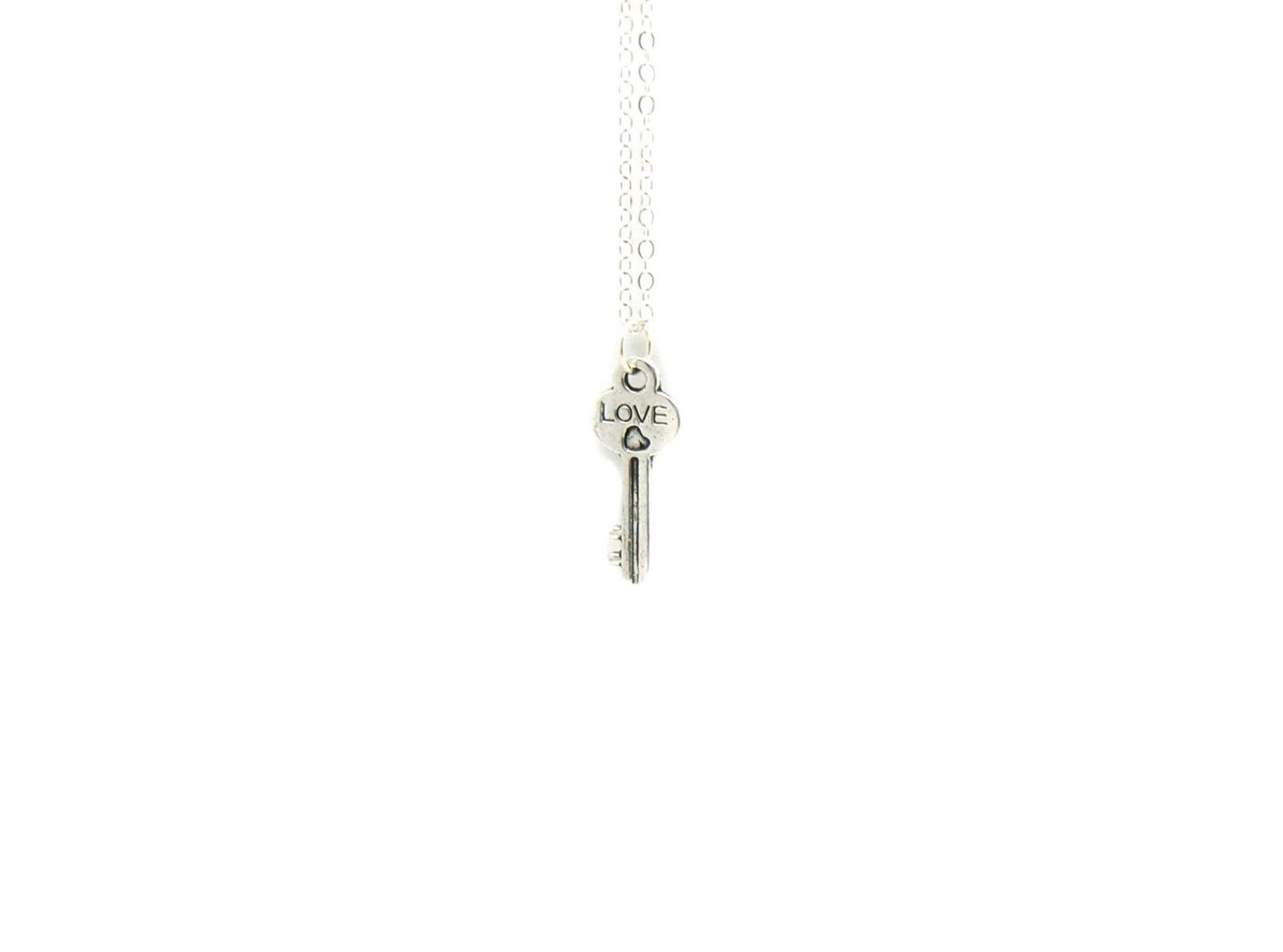 Key Necklace Key Charm Silver Heart Key Necklace Key - Etsy