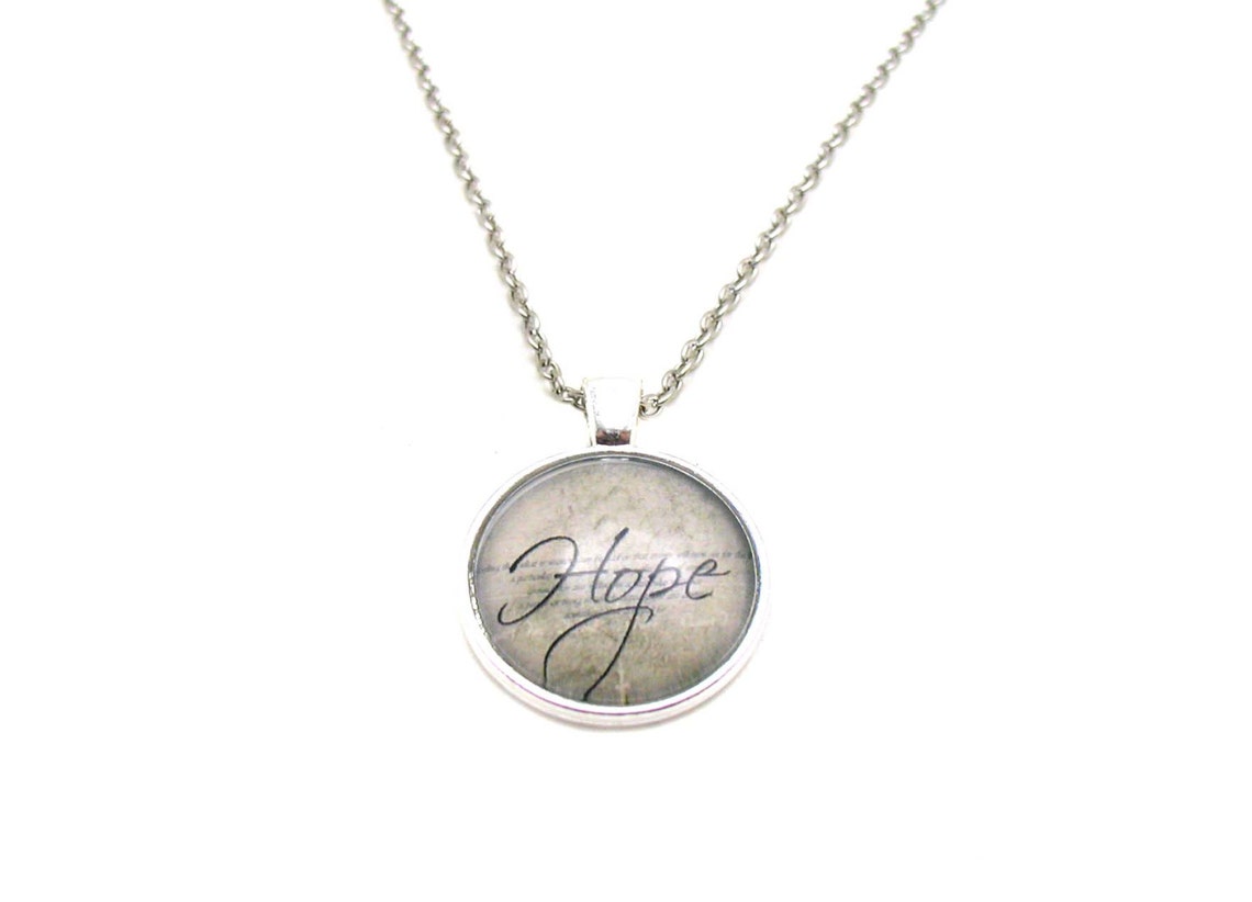 Hope Necklace, Hope Pendant, Hope Charm Necklace, Cabochon Necklace ...