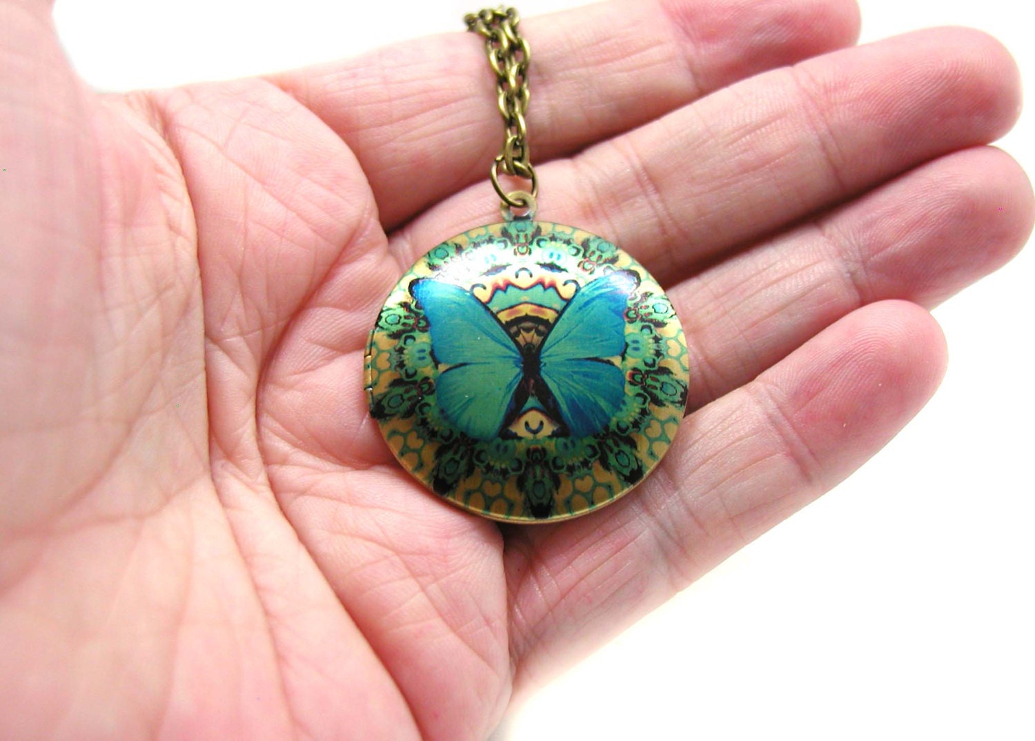 Blue Butterfly Locket Necklace Charm Necklace Bronze - Etsy