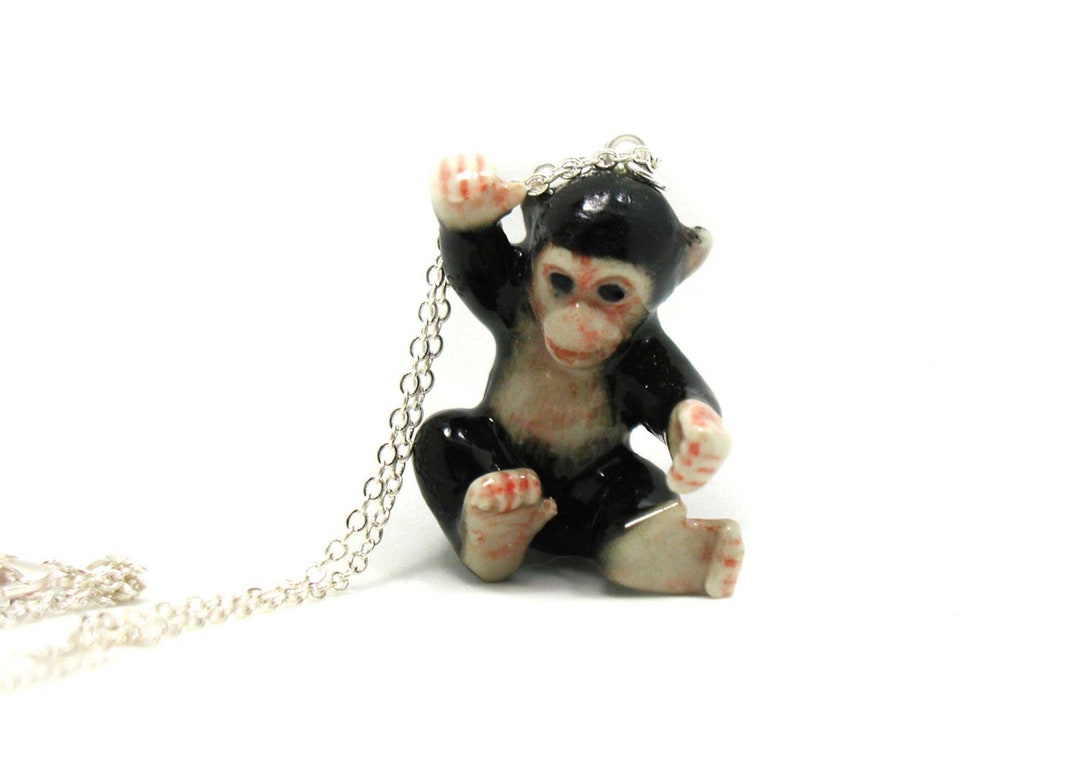 Chimpanzee Necklace, Charm Necklace, Charm Jewelry, Chimpanzee Pendant ...