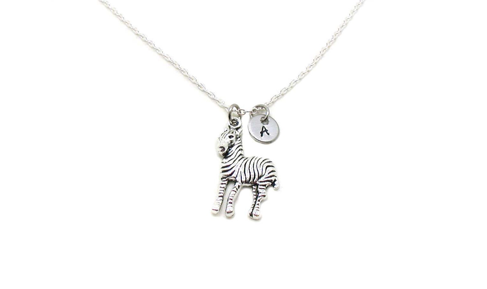 Zebra Necklace Initial Necklace Zebra Charm Necklace Zebra - Etsy