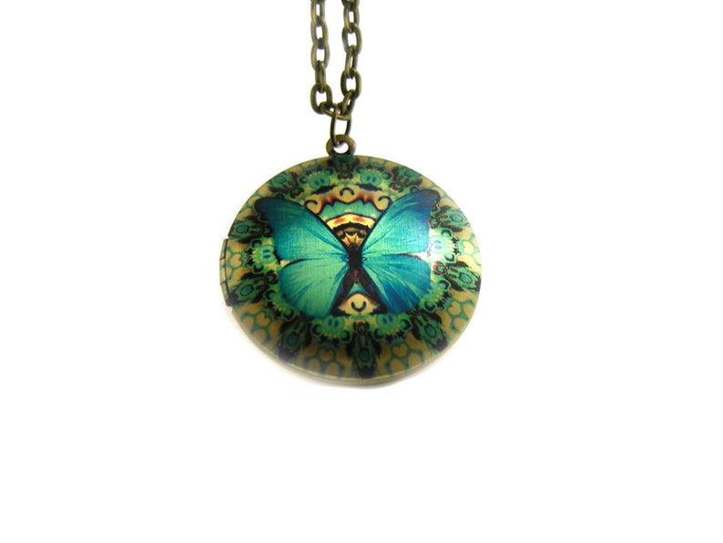 Blue Butterfly Locket Necklace Charm Necklace Bronze | Etsy