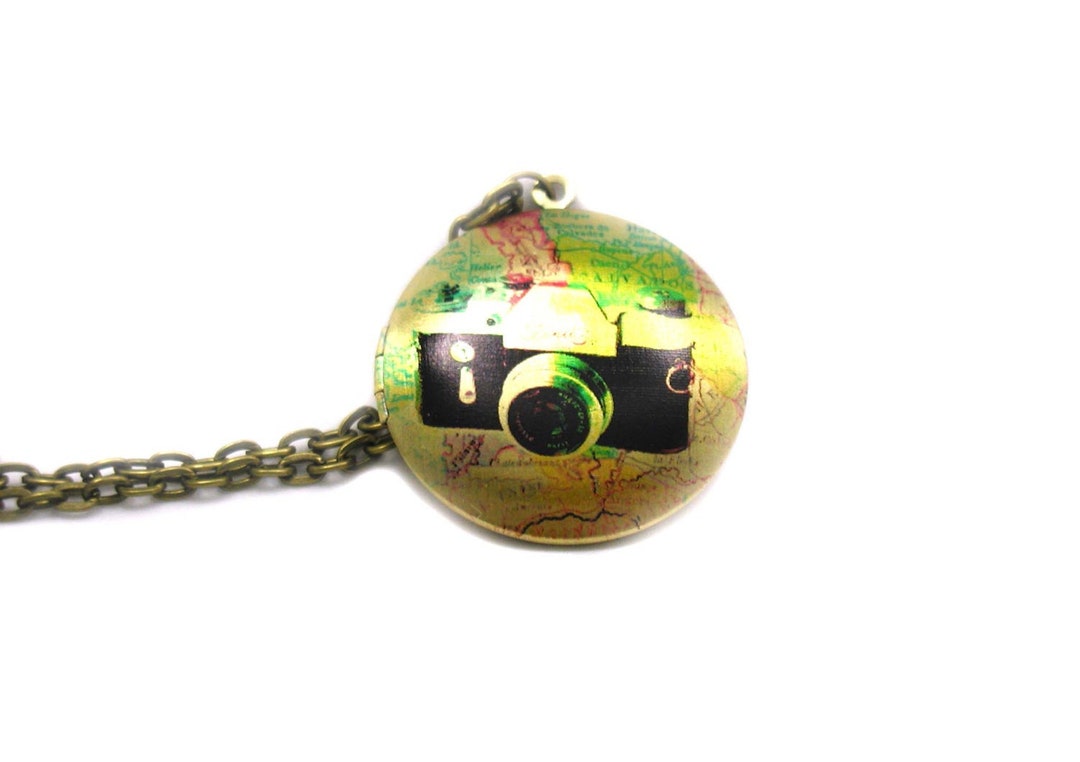 Camera Locket Necklace, Charm Necklace, Long Bronze Necklace, Camera ...