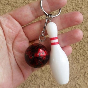 Red Bowling Ball Keychain, Bowling Key Ring, Sports Keychain, Bowling ...