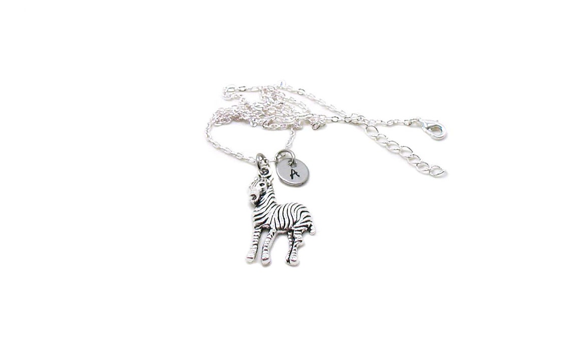 Zebra Necklace Initial Necklace Zebra Charm Necklace Zebra - Etsy