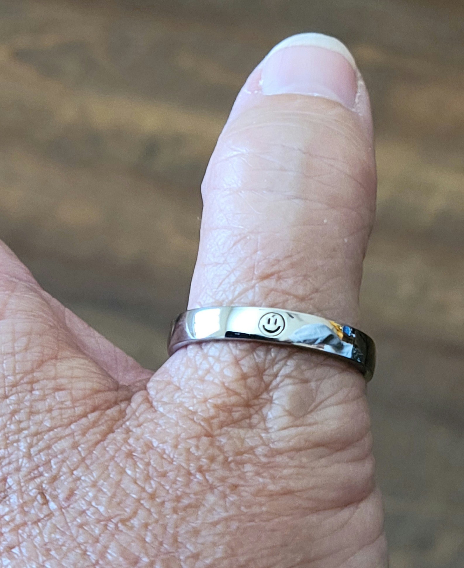 Smiley Face Ring, Custom Name Ring, Hand Stamped Ring, Stainless Steel ...