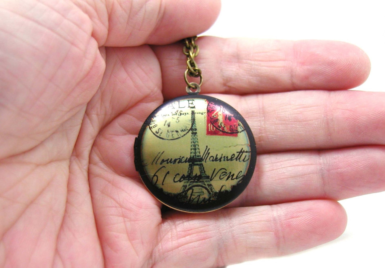 Eiffel Tower Locket Necklace Charm Necklace Long Bronze - Etsy UK