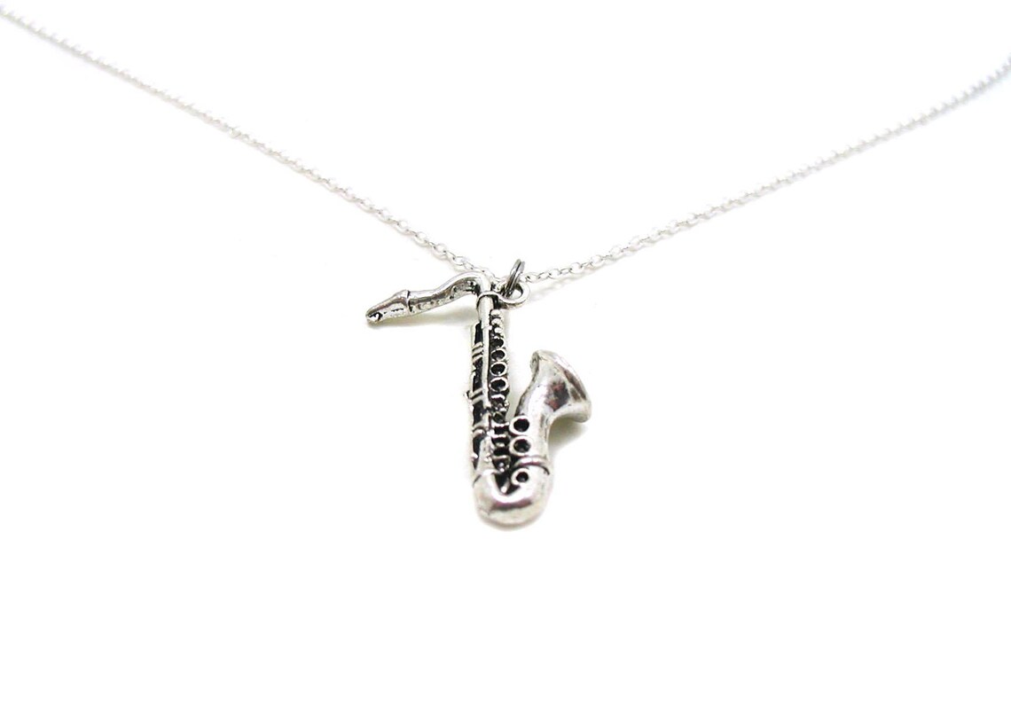 Silver Saxophone Necklace, Saxophone Charm Necklace, Musician Necklace ...