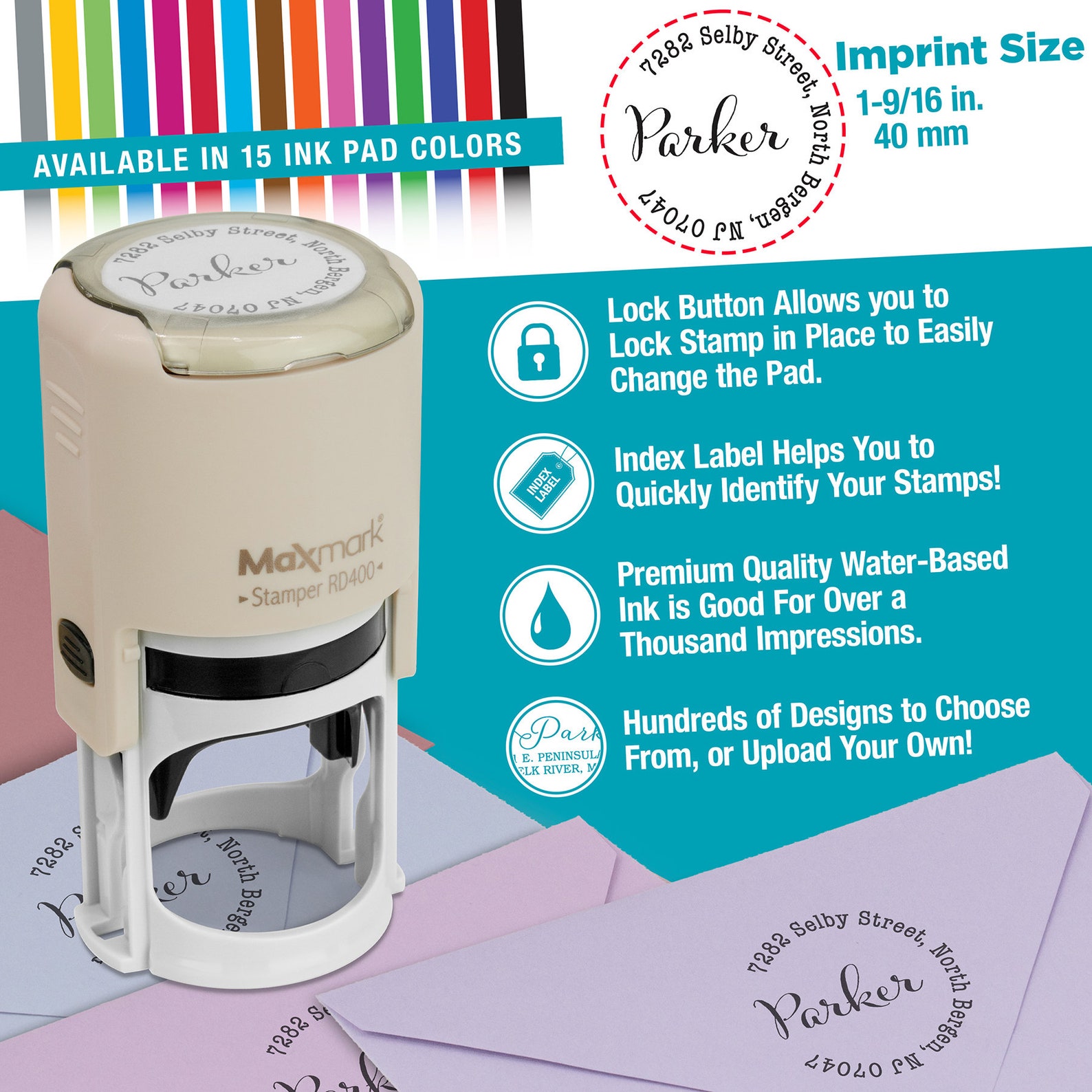 Personalized Round Self-inking Monogram Address Stamp and Ink With Name ...