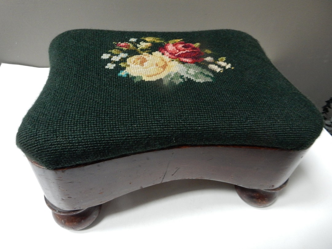 Antique Needlepoint Footstool - Etsy