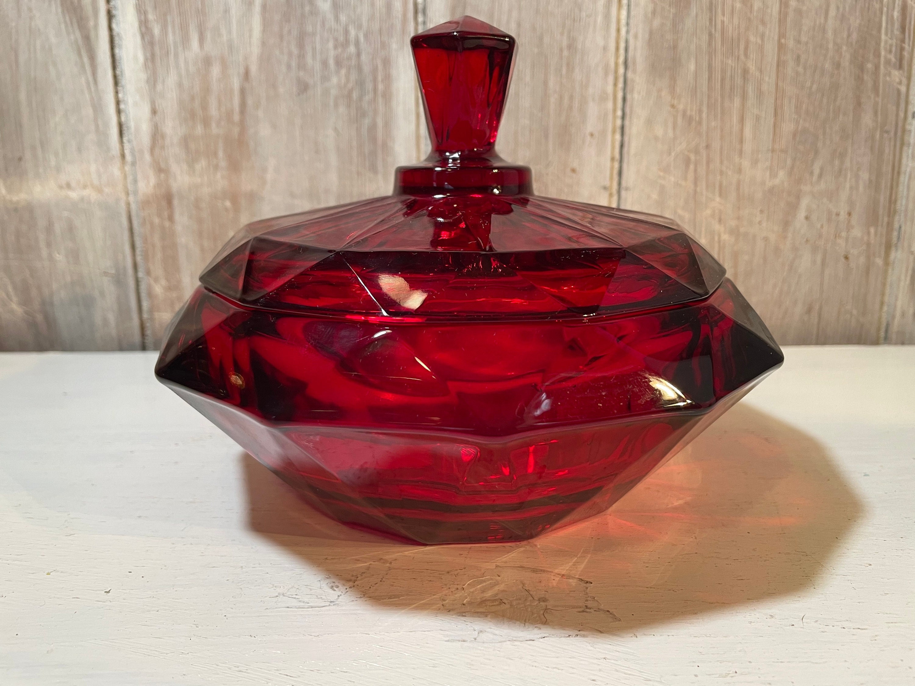Vintage Viking Ruby Red Diamond Point Candy Dish, Stunning - Etsy