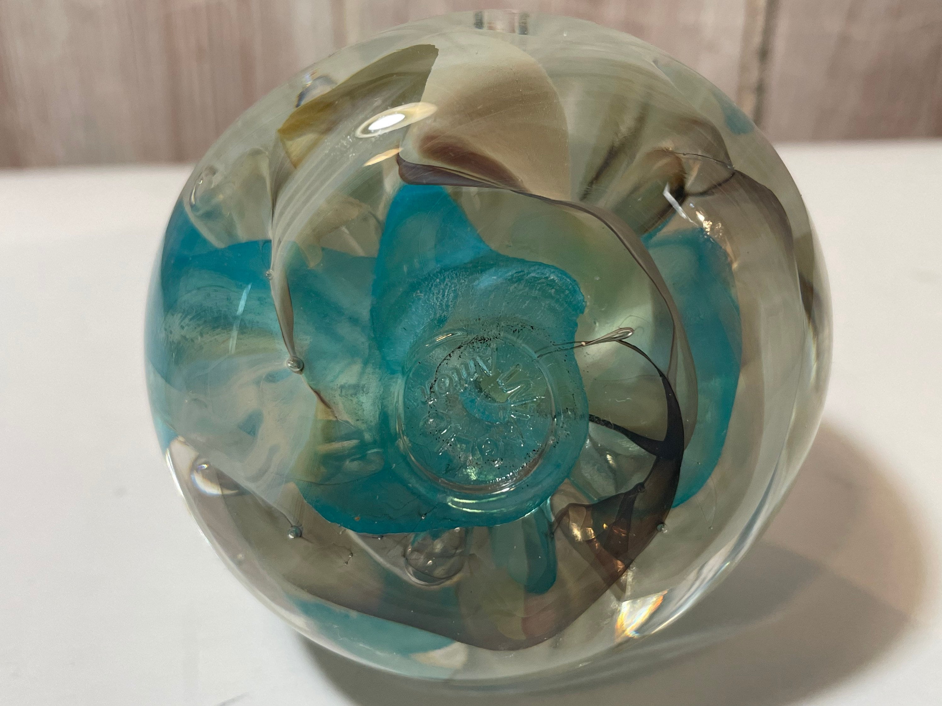 Vintage Stamped Anton Intaglio Clear Glass With Blue and White Swirl ...