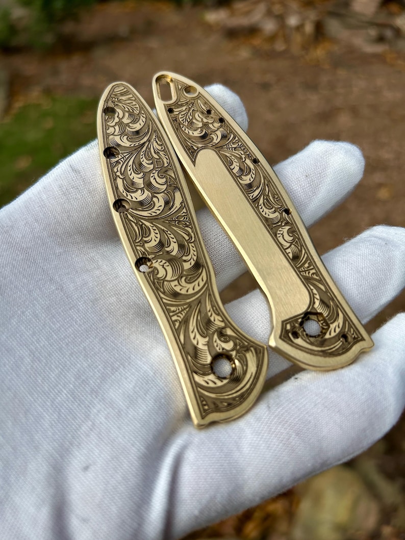 Kershaw Leek Brass Scales – Engraved Filigree Design – Scales Only W ...