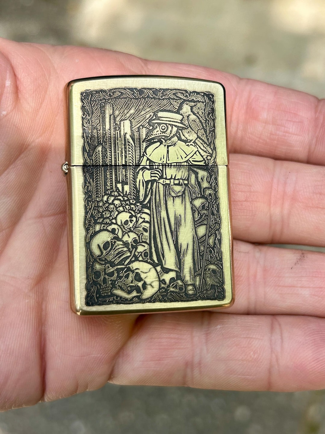 Plague Doctor Brass Zippo | Custom Engraved Armor Lighter | Gothic ...