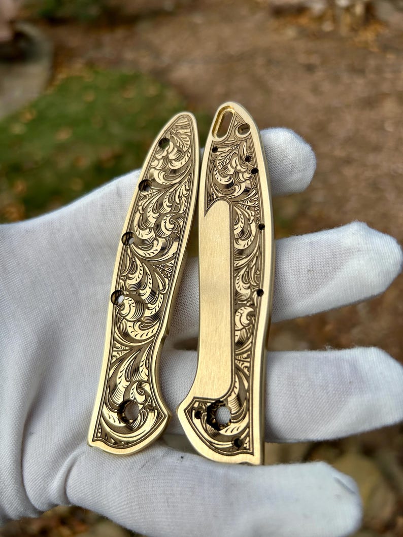 Kershaw Leek Brass Scales – Engraved Filigree Design – Scales Only W ...