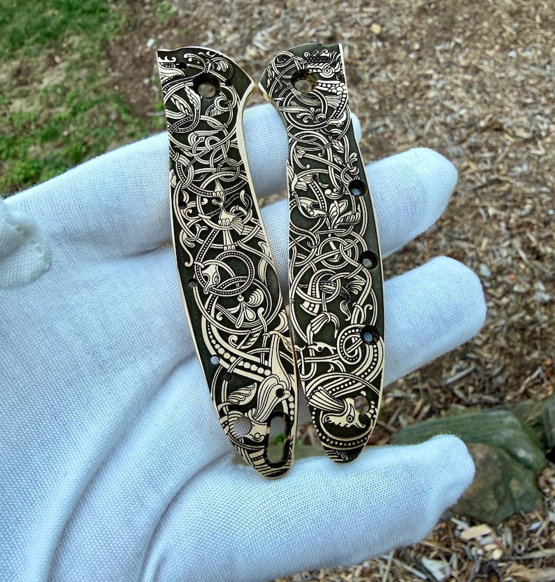 Kershaw Leek Brass Scales – Engraved Norse Design – Scales Only W ...