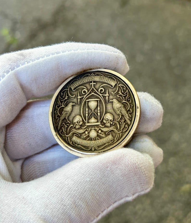 Memento Mori Challenge Coin | Solid Brass 40mm | Made in USA | Stoic ...