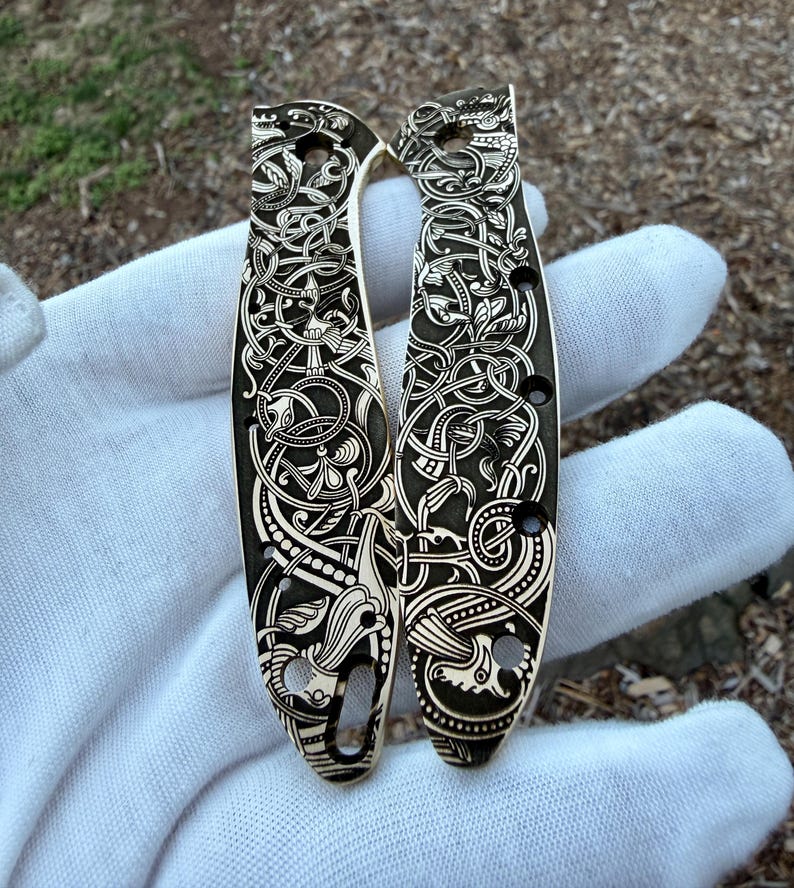 Kershaw Leek Brass Scales – Engraved Norse Design – Scales Only W ...