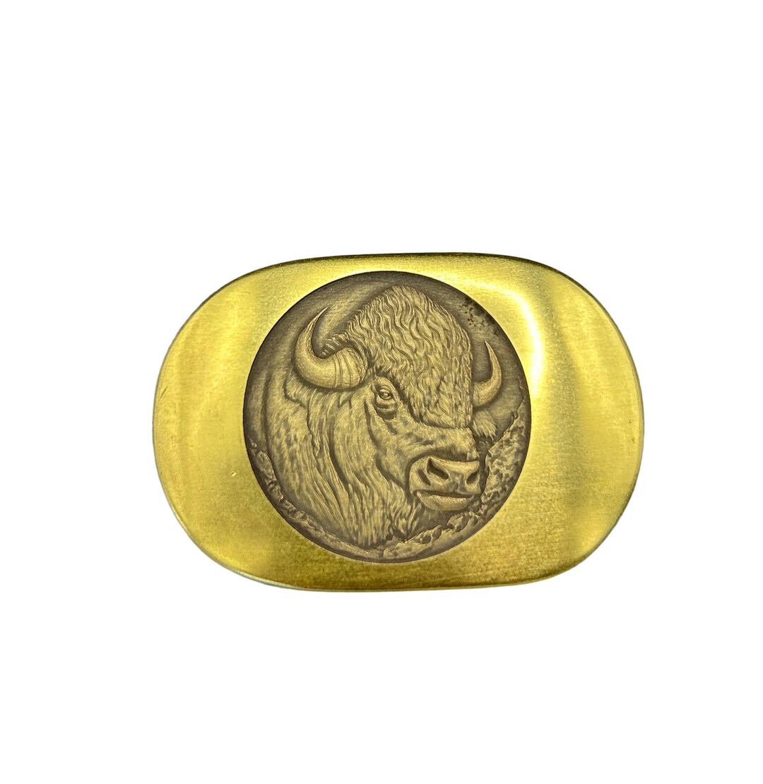 Bison Bust Belt Buckle | Cast Polished Brass | Made in USA - Etsy