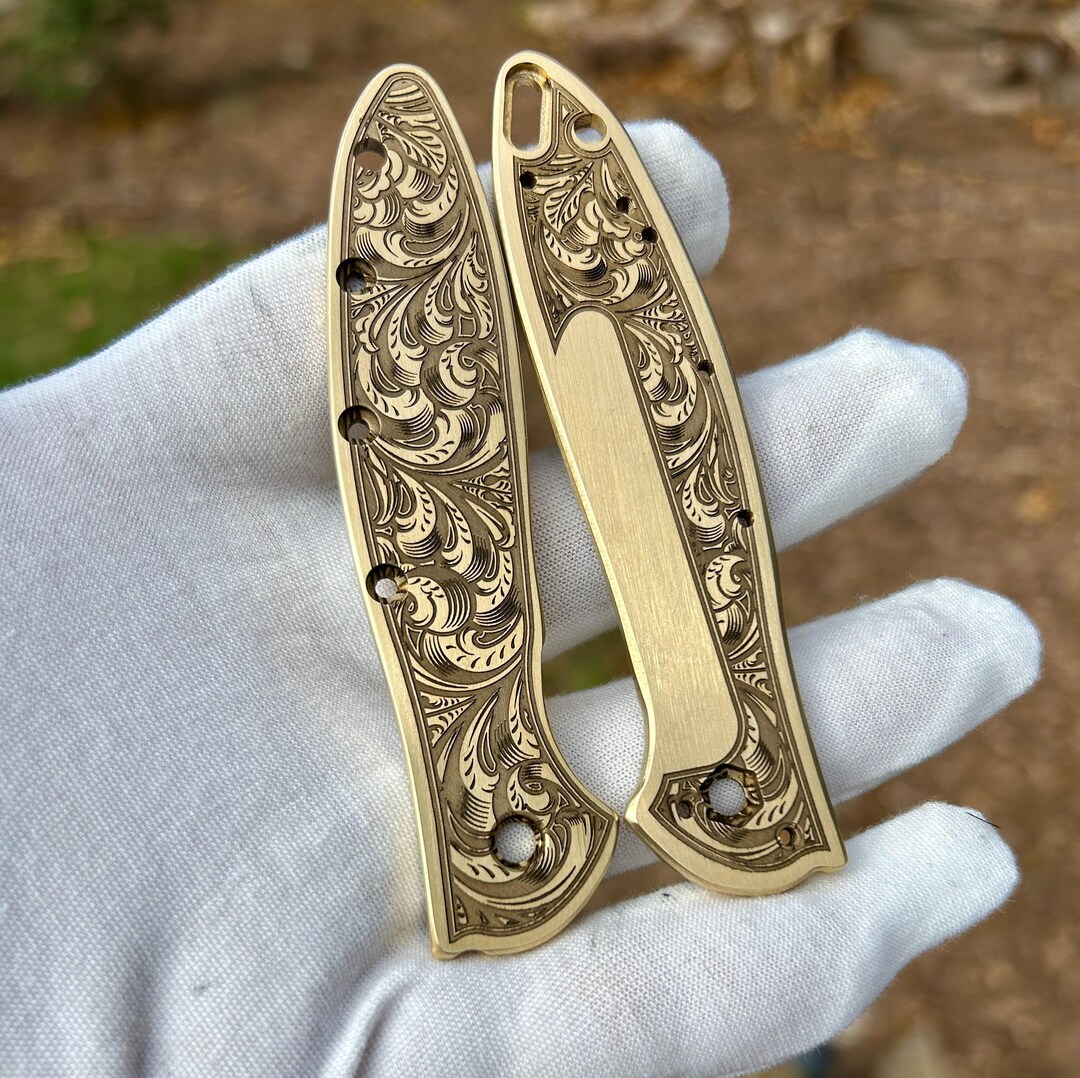 Kershaw Leek Brass Scales – Engraved Filigree Design – Scales Only W ...