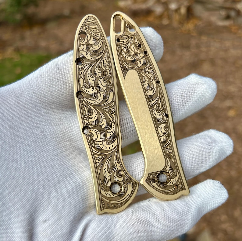 Kershaw Leek Brass Scales – Engraved Filigree Design – Scales Only W ...