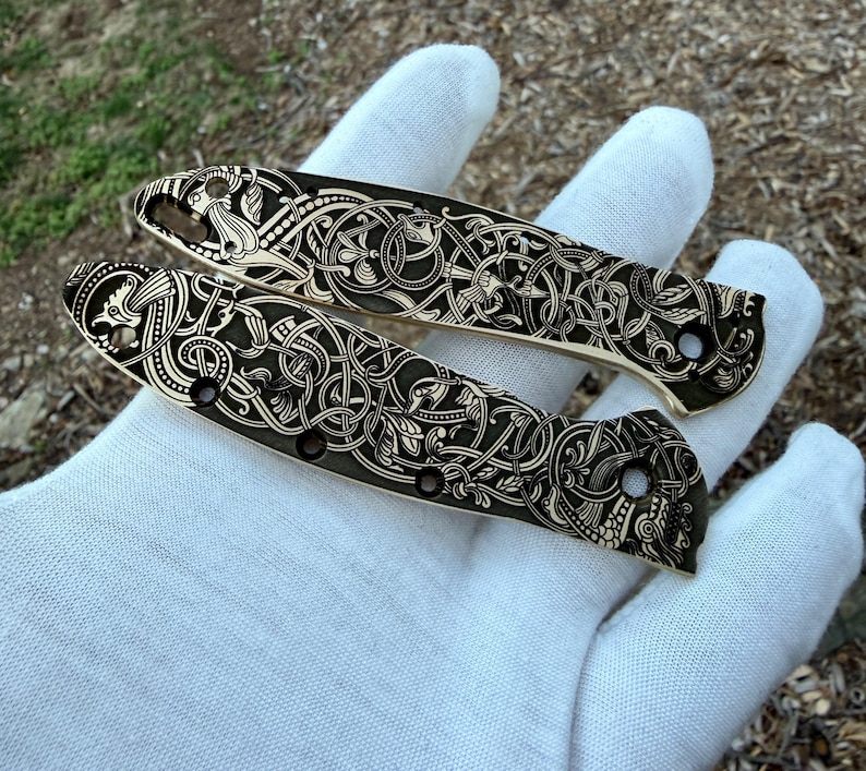 Kershaw Leek Brass Scales – Engraved Norse Design – Scales Only W ...