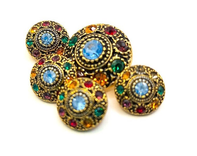 Multi Coloured Rhinestones Set in Gold Metal Buttons, Cosplay ...