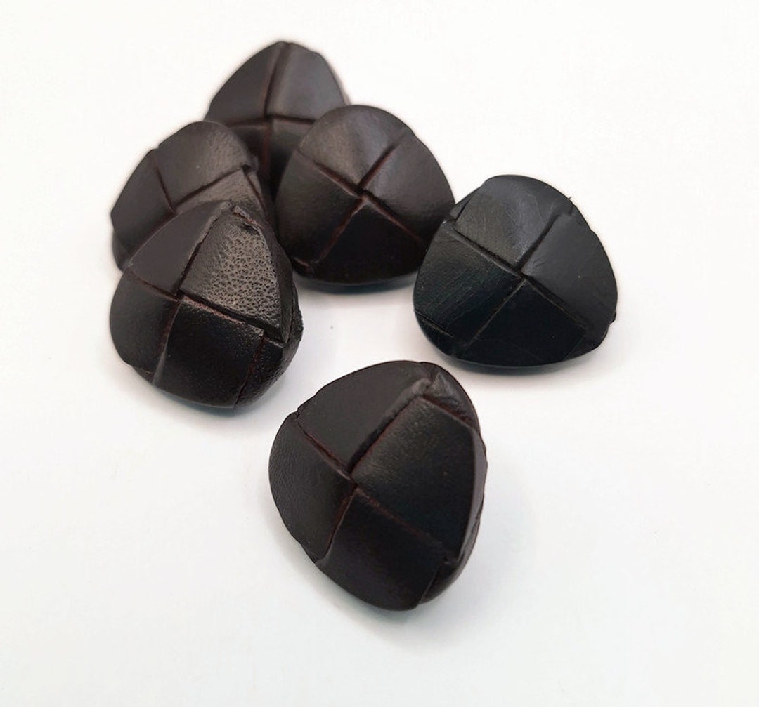 Triangular Dark Brown Plaited Leather Vintage Buttons, Metal Shank, for ...