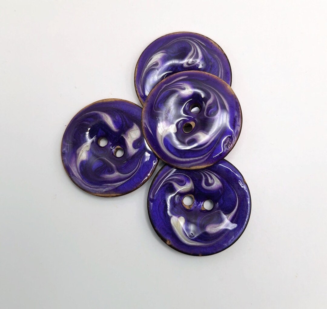 Purple With Swirl Fun Retro 70s Style Buttons Enameled Coconut Shell ...