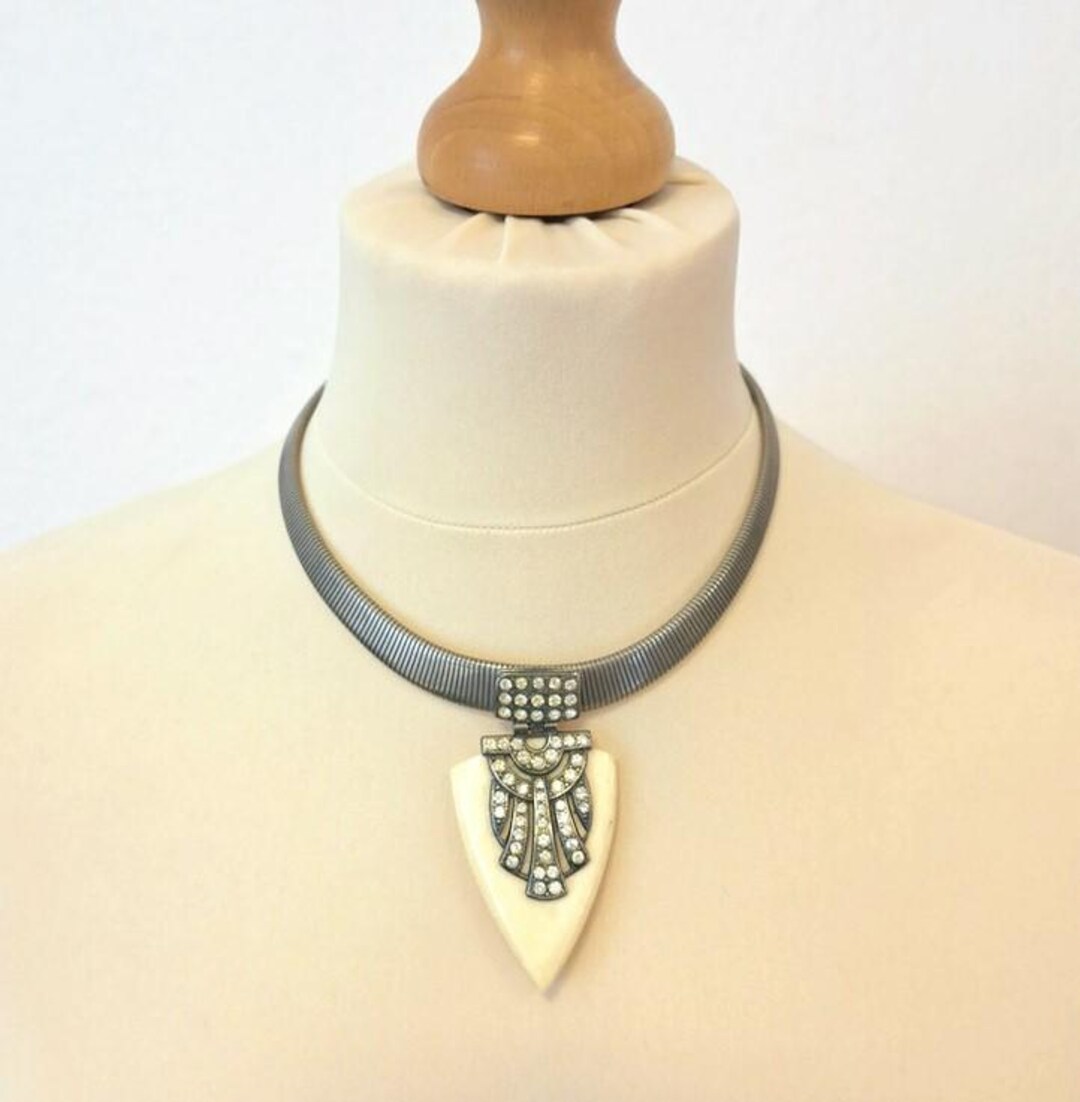 Ermani Bulatti Art Deco Style Silver Metal Collar Necklace Vintage ...
