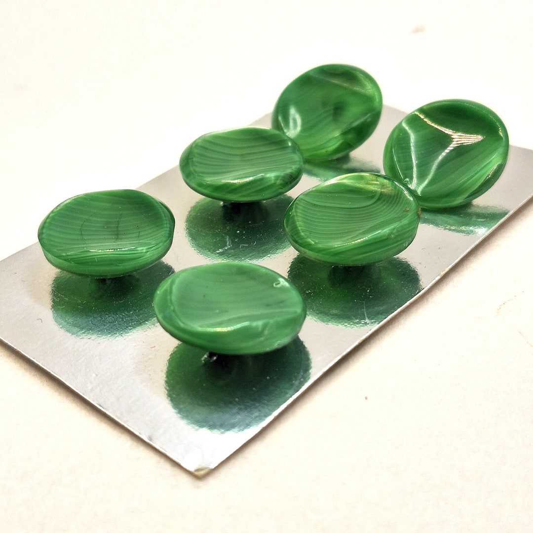 Vivid Green Glass Buttons With a Minimlaist Wavy Pattern and Molded ...