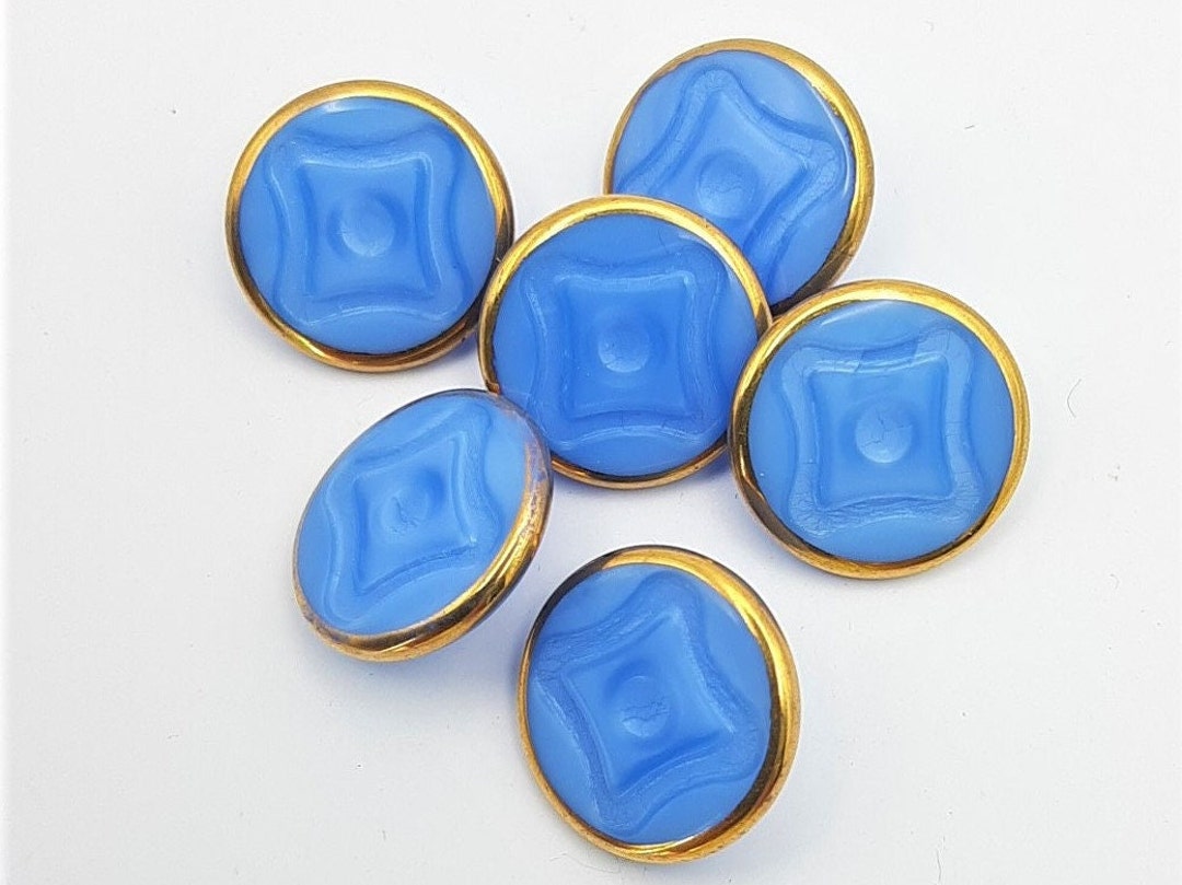 Pretty Blue Glass Buttons With Raised Design and Gilded Edge for ...