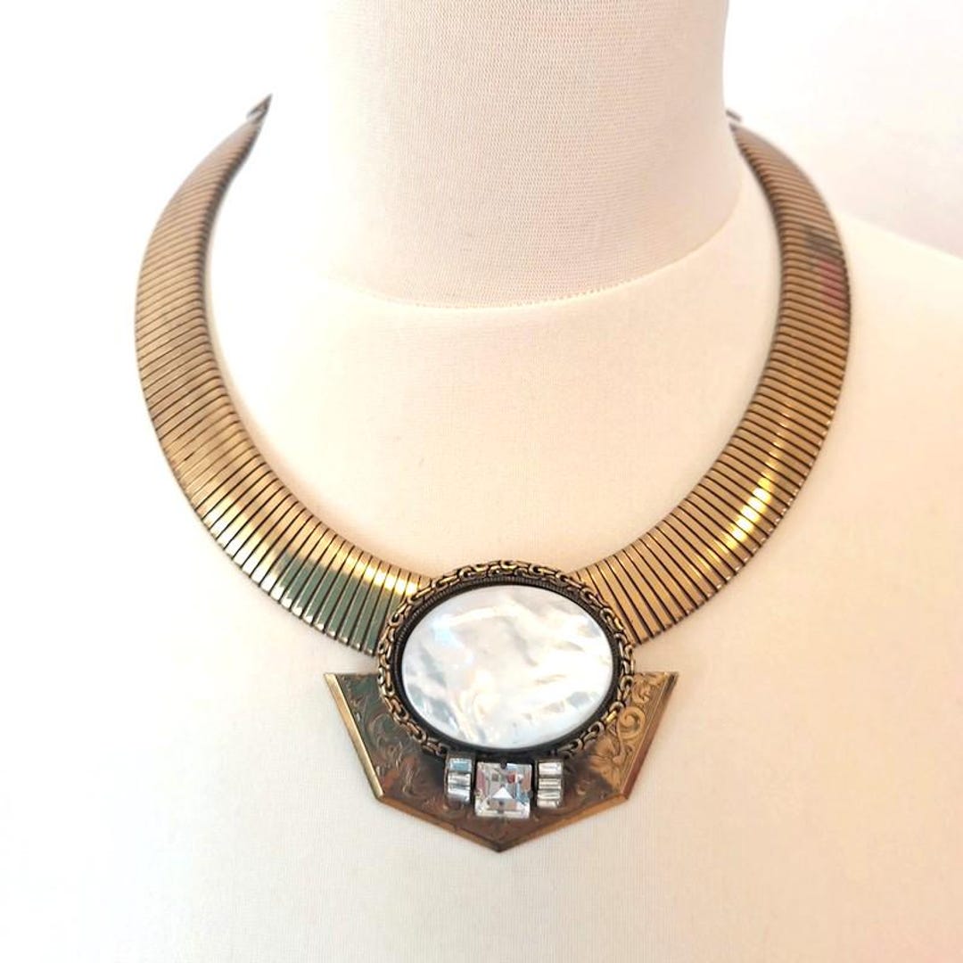 Signed Ermani Bulatti 1980s Art Nouveau Style Collar Necklace With ...