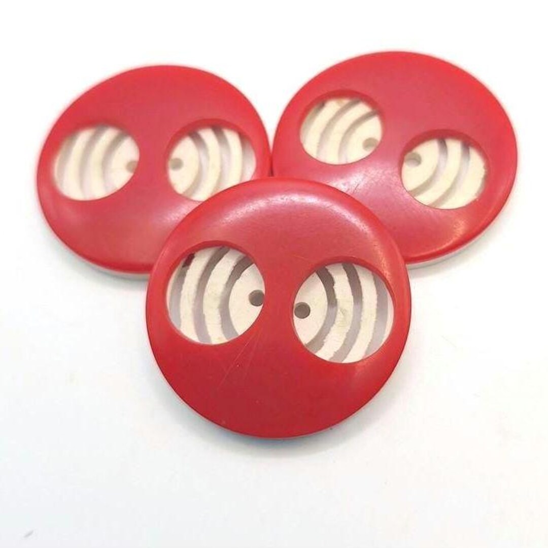 Very Large 1930s Celluloid Red Cream Geometric Cut Out 2 Part Buttons ...