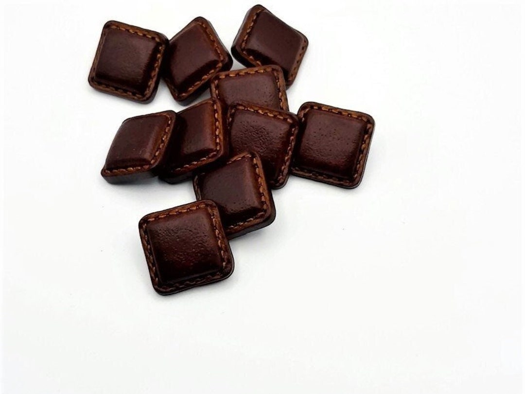 Small Brown Leather Look Square Cushion Buttons for Waistcoat or Shirt ...