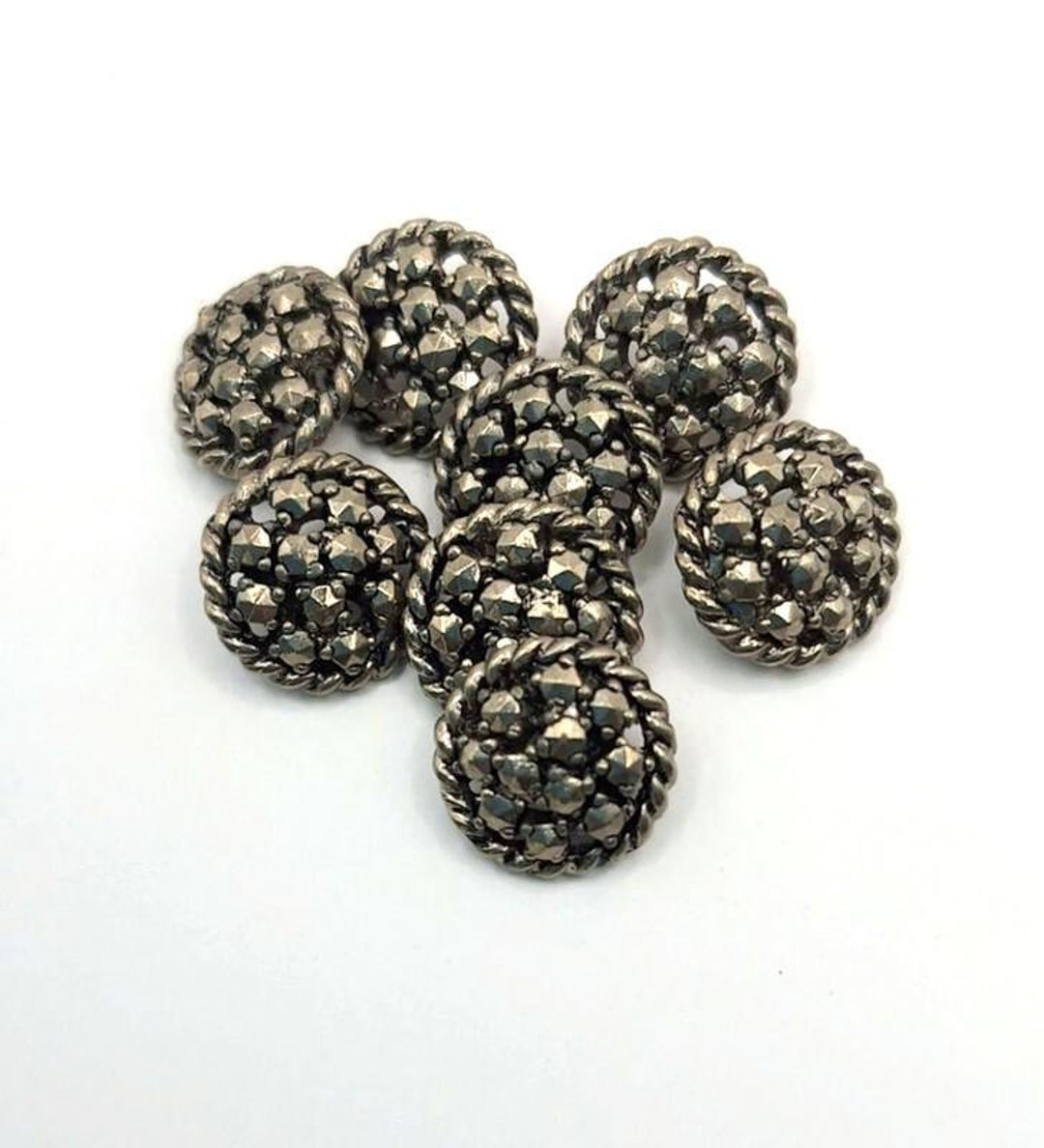 Small Silver Coloured Sparkly Metal Buttons Inset With Marquesite ...