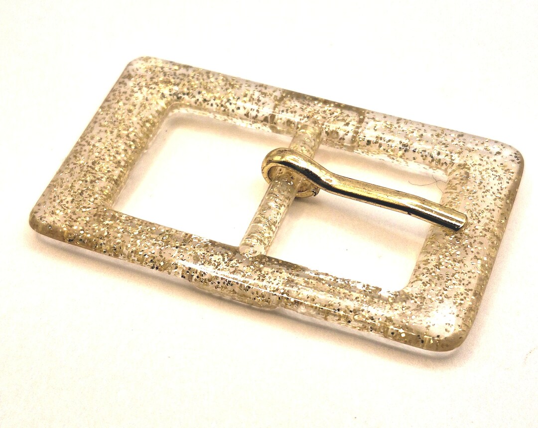 Large Gold Glitter Disco Rectangular Vintage Lucite Buckle From the ...