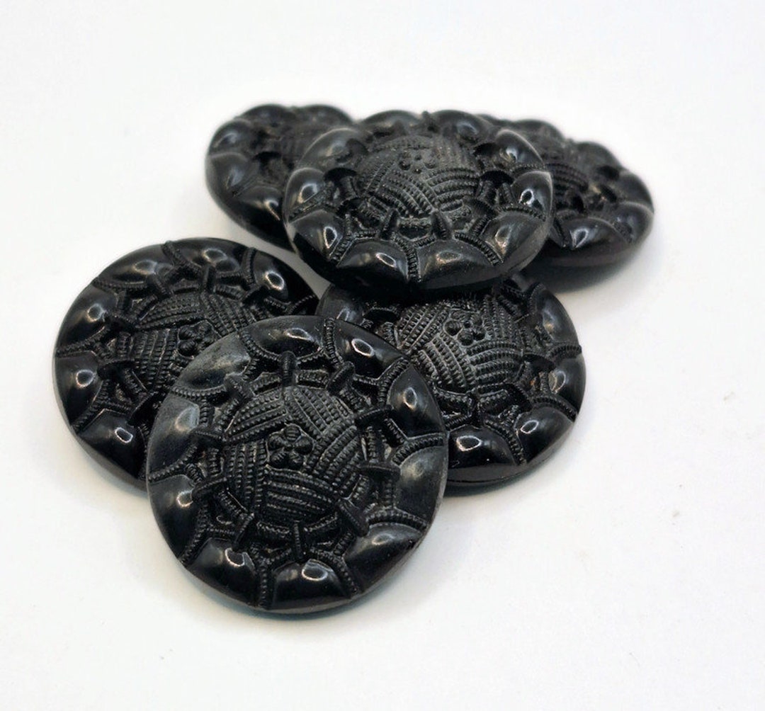 Black Woven Cord Design 6 Vintage Glass Buttons 1930s, Jacket Coat ...