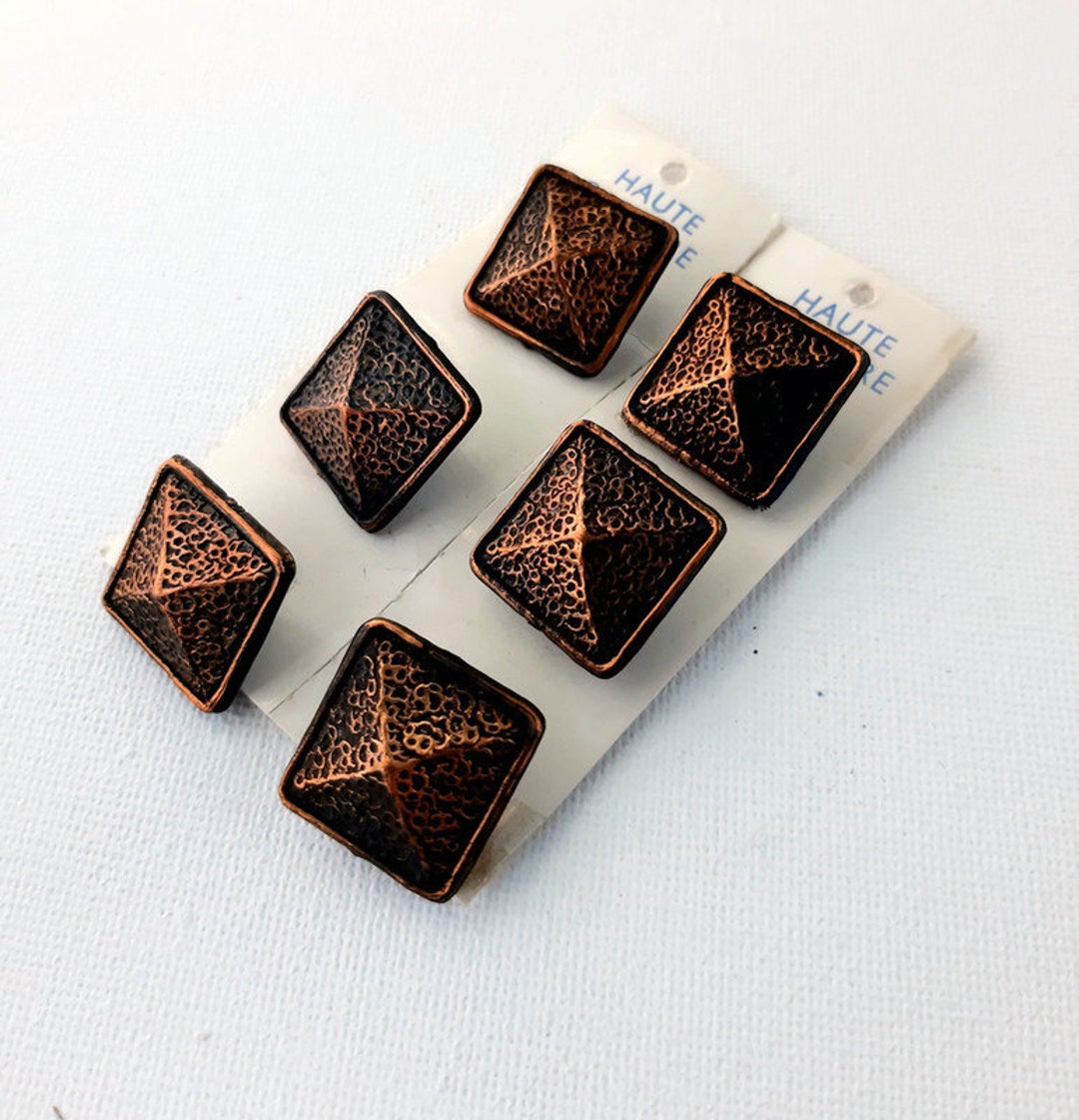 Square Pyramid Shaped Copper Finished Buttons on Card Haute Couture 2cm ...
