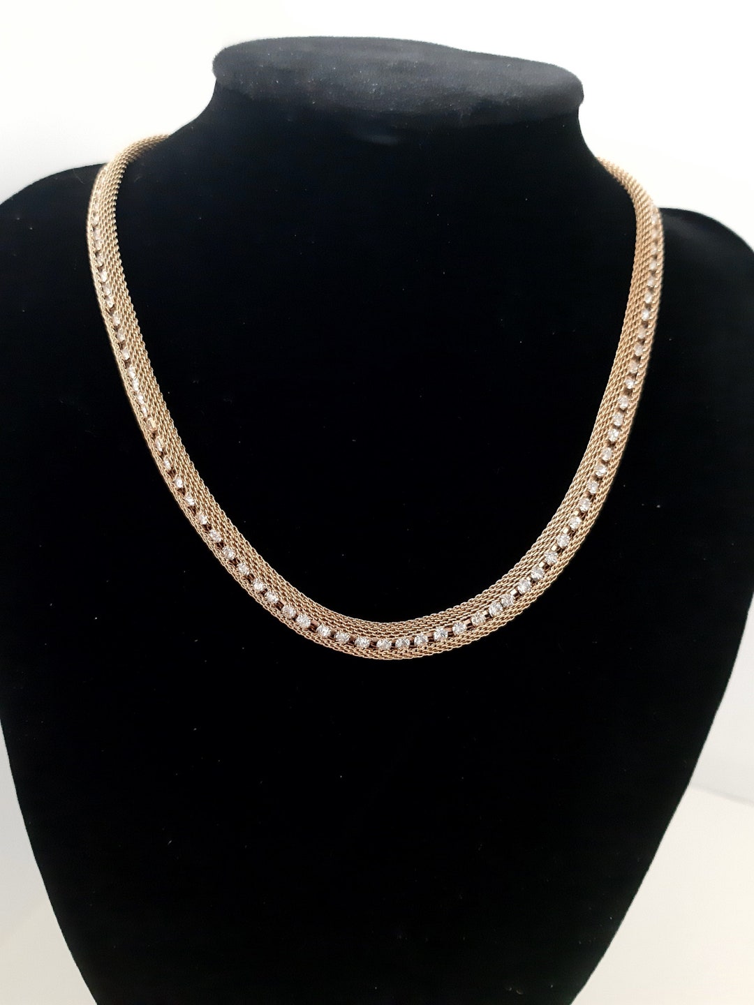 Gold Mesh Inset With Rhinestones Vintage Collar Necklace, Suitable for ...